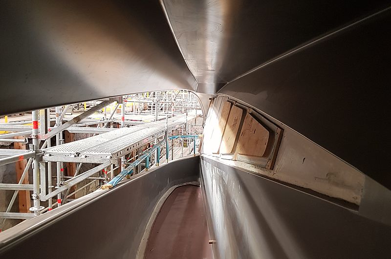 Inside the construction shed with the 41m Royal Falcon One