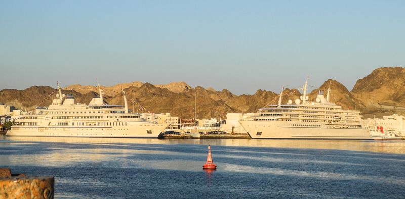 Royal yachts Al Said and Fulk Al Salamah side by side in Muscat